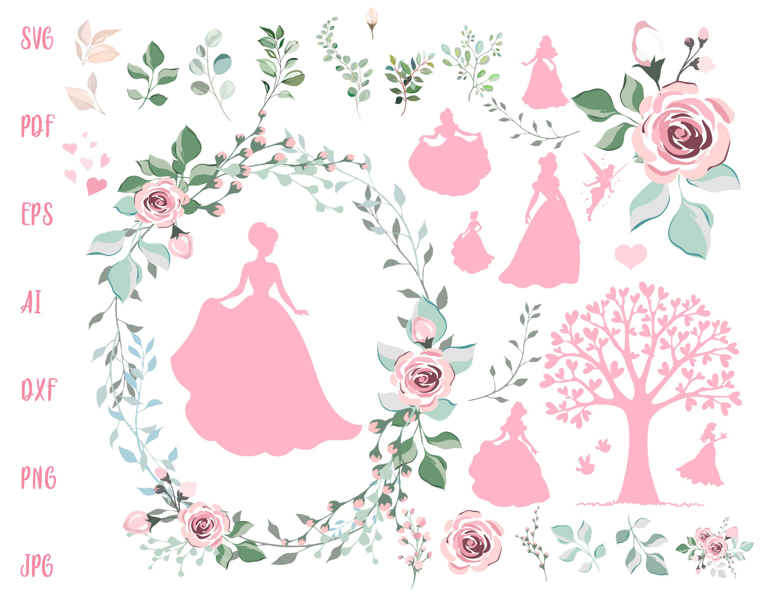 Floral Wreath Svg Cut File Floral Bundle Princess Svg Floral | Etsy