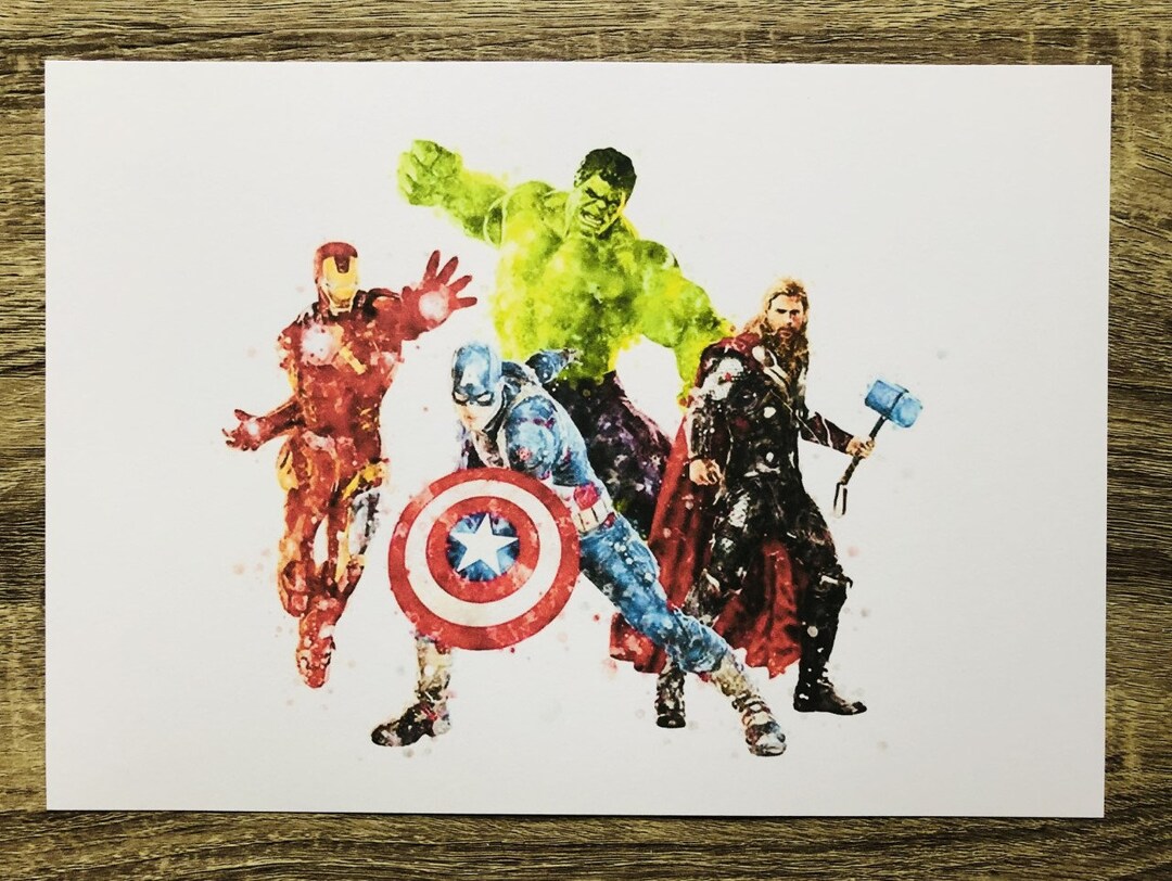 Marvel Avengers Superhero Hulk Thor Captain America Ironman Watercolour ...