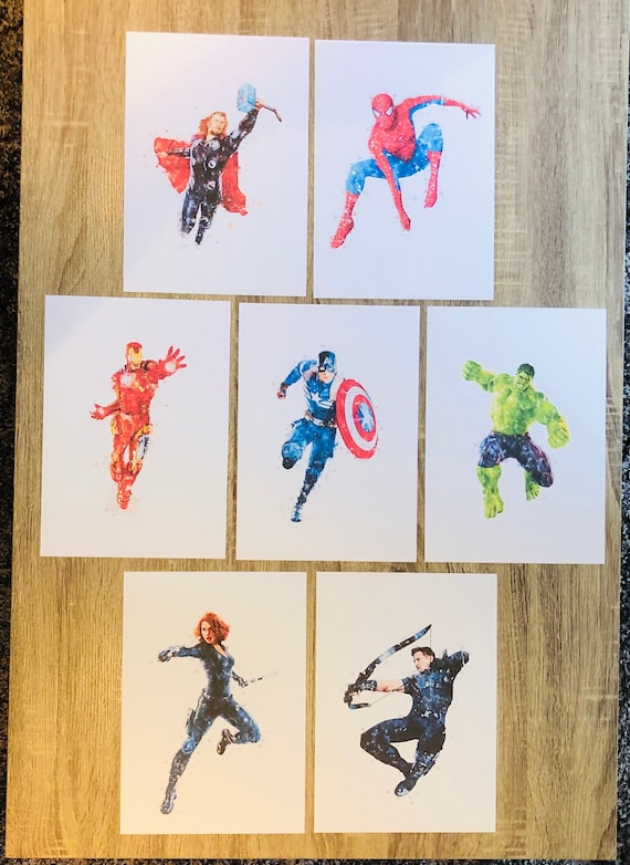 A4 Marvel Superhero Watercolour Prints - Etsy Australia