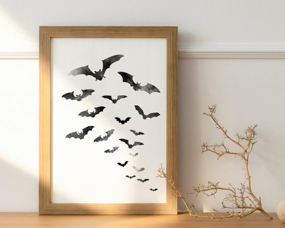 Flying Watercolor Bats Printable Halloween Wall Art SVG JPEG - Etsy