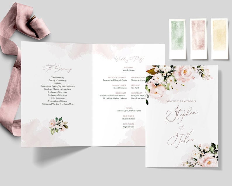 AVA Soft Pink Wedding Program Template Folded Wedding - Etsy