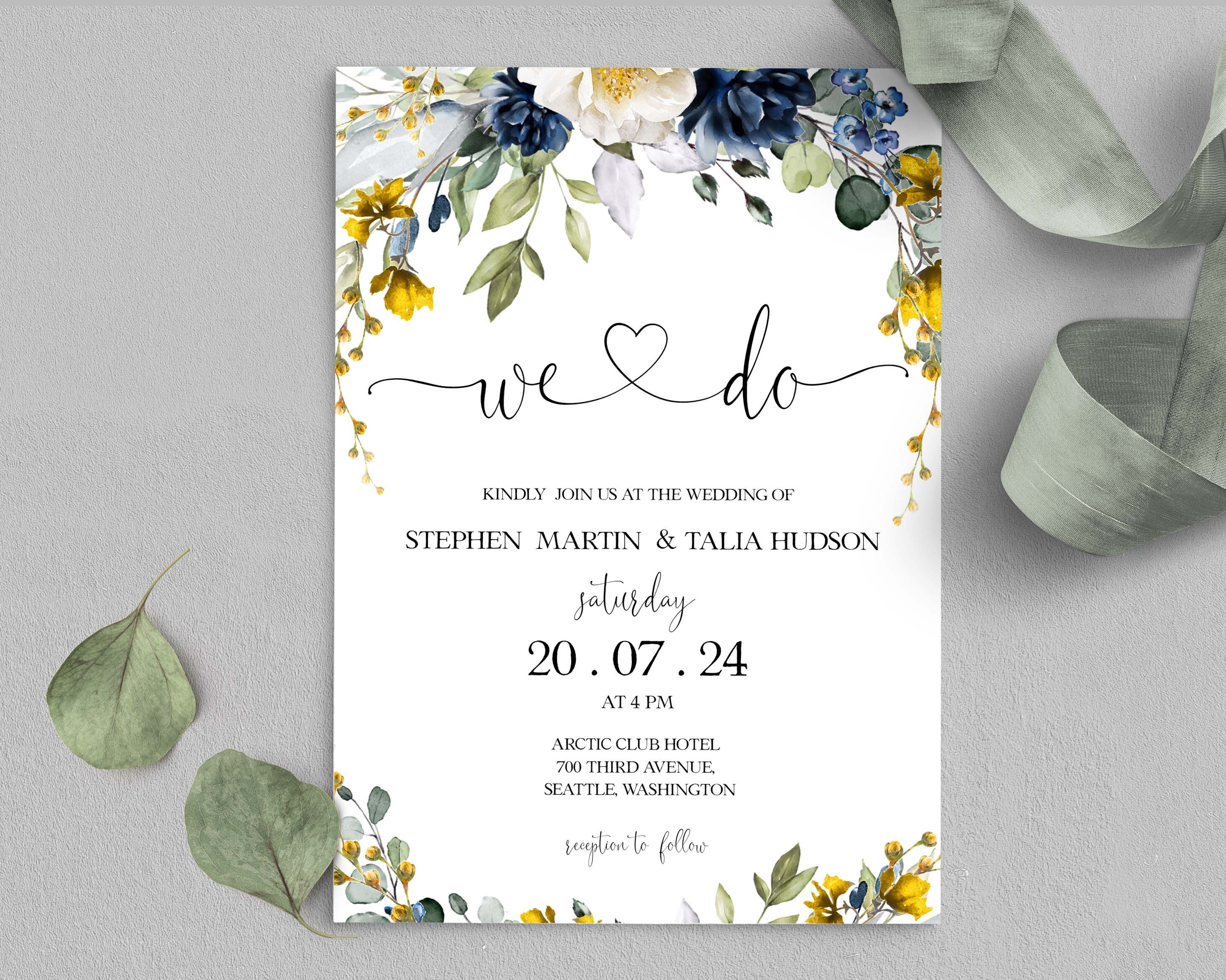 Blue And Yellow Wedding Invitations