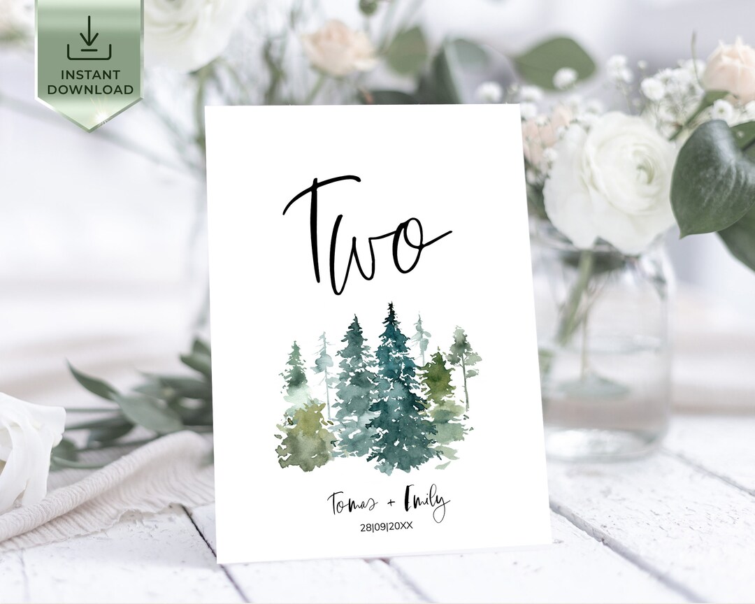 FOREST Editable Wedding Table Number Template, Greenery Tree Table ...