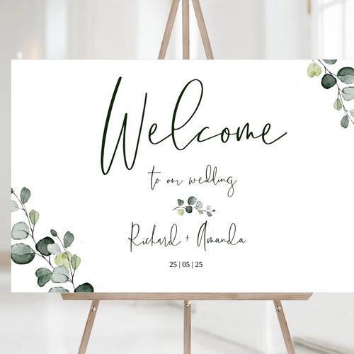 Wedding Welcome Sign Template Eucalyptus Greenery Editable - Etsy UK