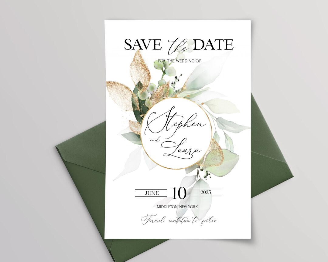 ISABELLA Save the Date Template, Editable Save the Date Digital Download, Greenery Gold Ring ...