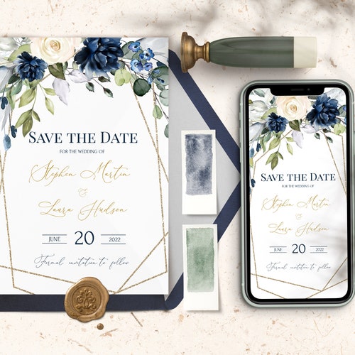 OCEAN Blue Navy Save the Date Template Printable Save the - Etsy