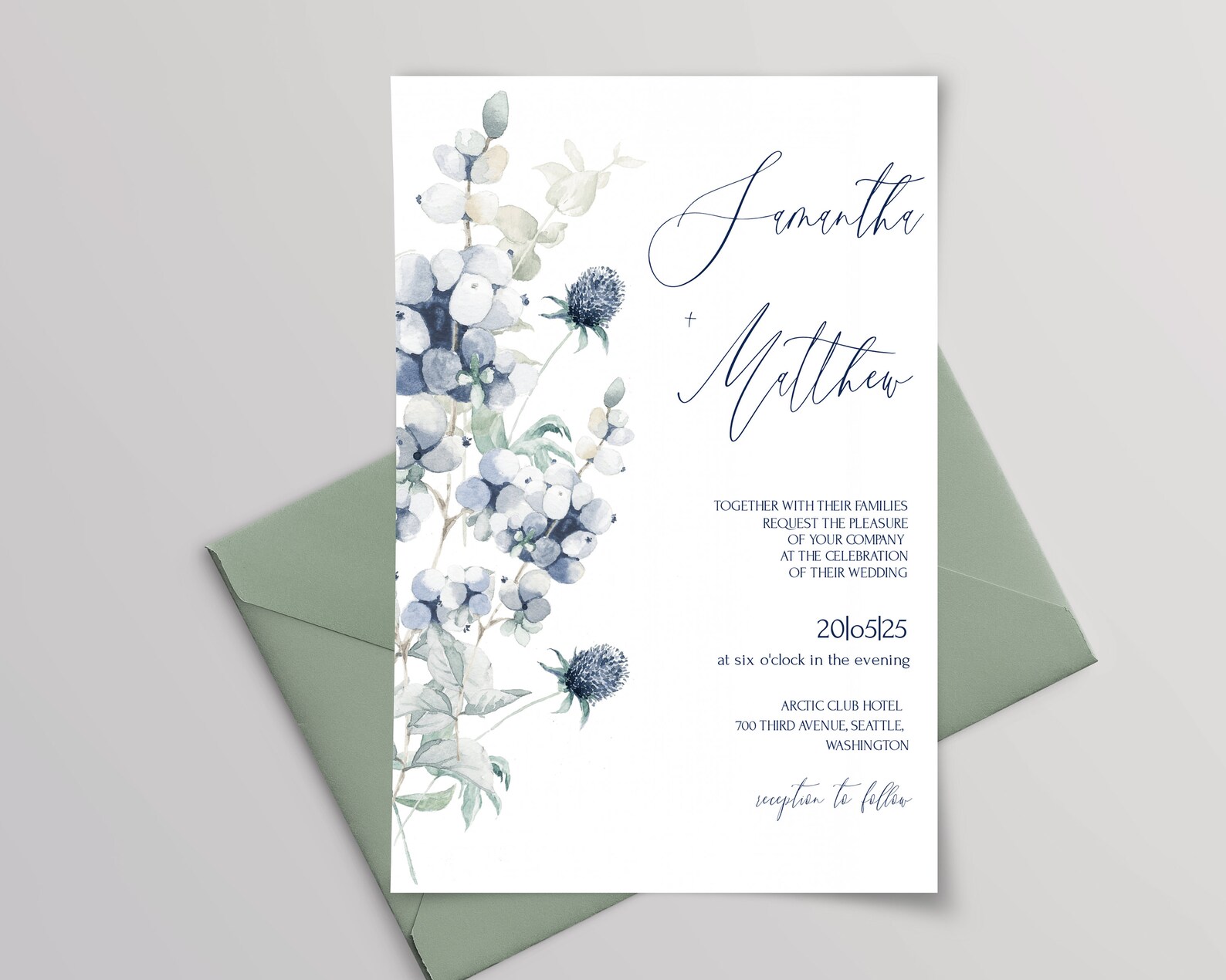 BLUEBERRY Blue Flowers Wedding Invitation and Rsvp Template - Etsy
