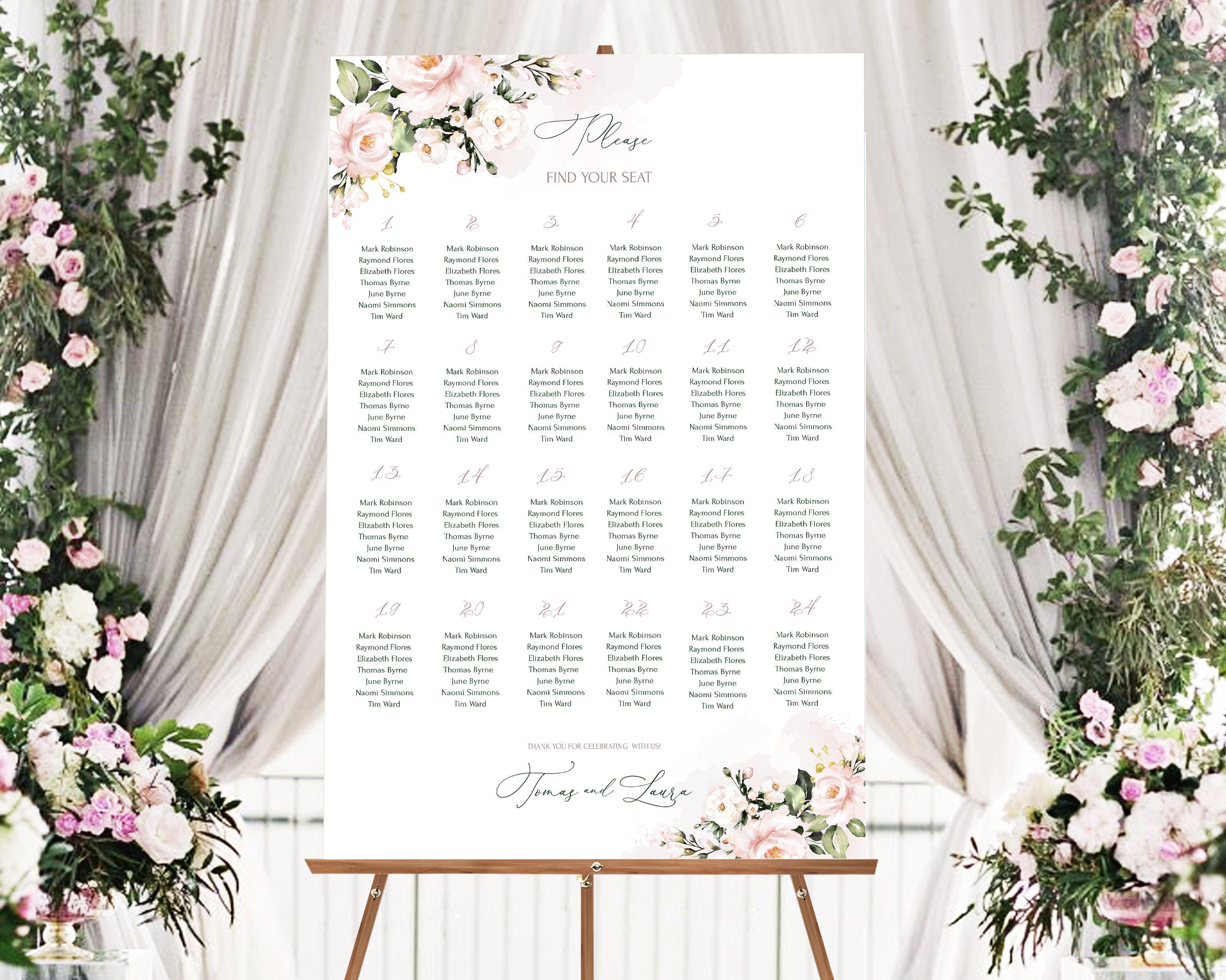 AVA Wedding Seating Chart Card Template With Watercolor Soft - Etsy