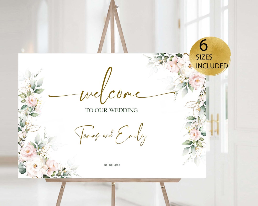 BLUSH Welcome Sign Template, Soft Pink Flowers Welcome Sign Download ...