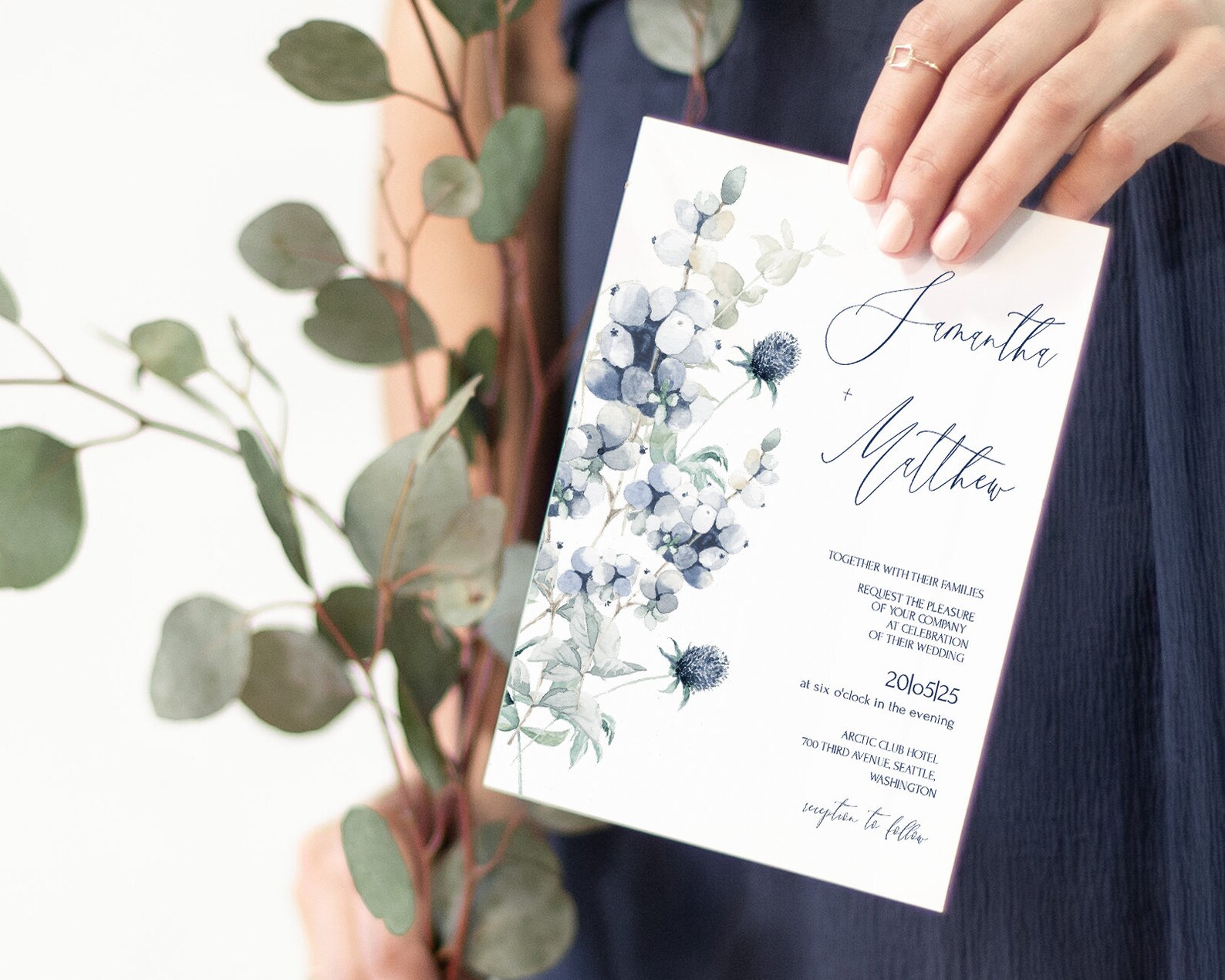 BLUEBERRY Blue Flowers Wedding Invitation and Rsvp Template - Etsy