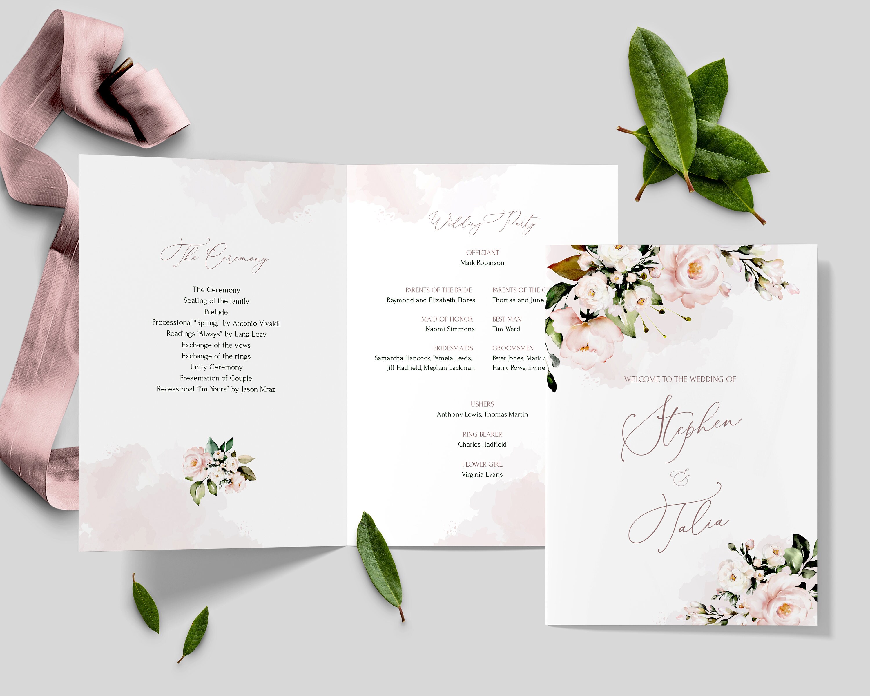 AVA Soft Pink Wedding Program Template Folded Wedding - Etsy