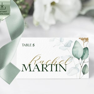 Sage and Gold Place Card Template, Wedding Table Seat Card Download ...