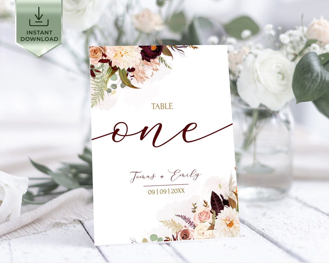 AUTUMN Rustic Table Numbers Template, Autumn Printable Wedding Table ...