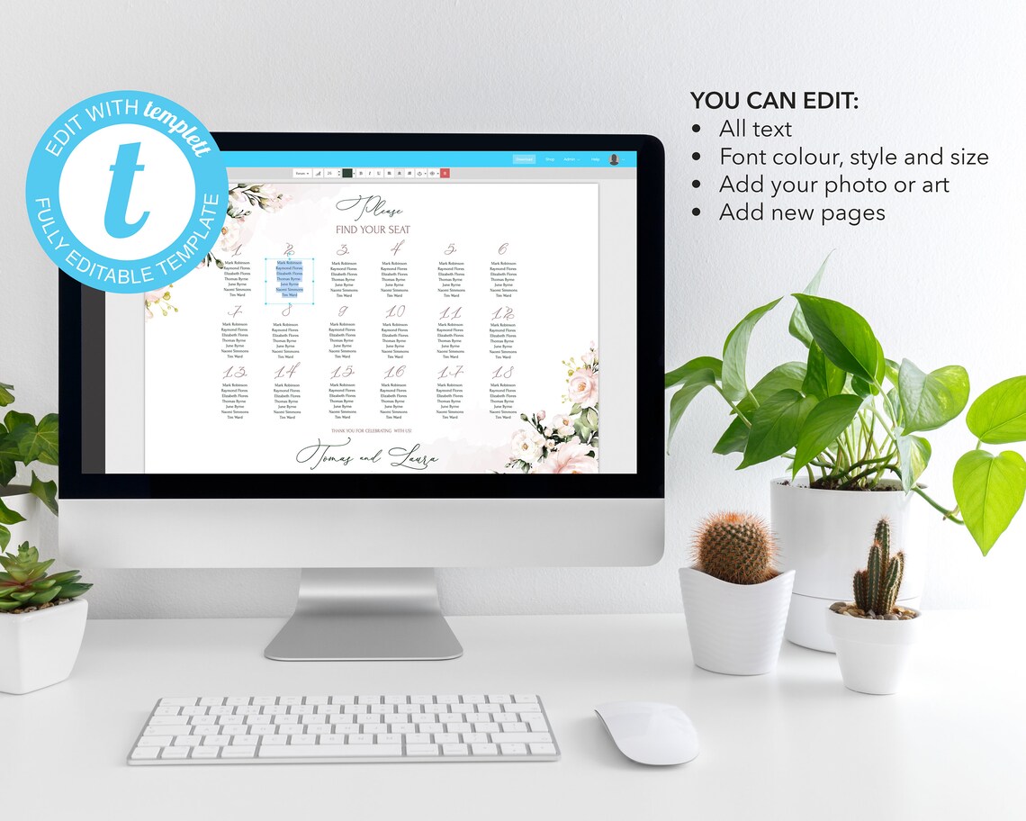 AVA Wedding Seating Chart Card Template With Watercolor Soft - Etsy