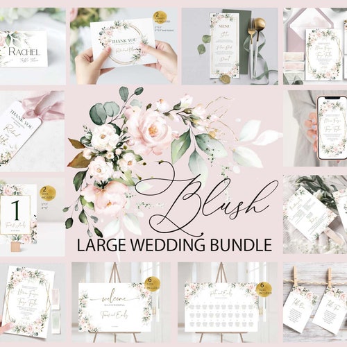 Navy Blush Geometric Editable Wedding Bundle Printable - Etsy