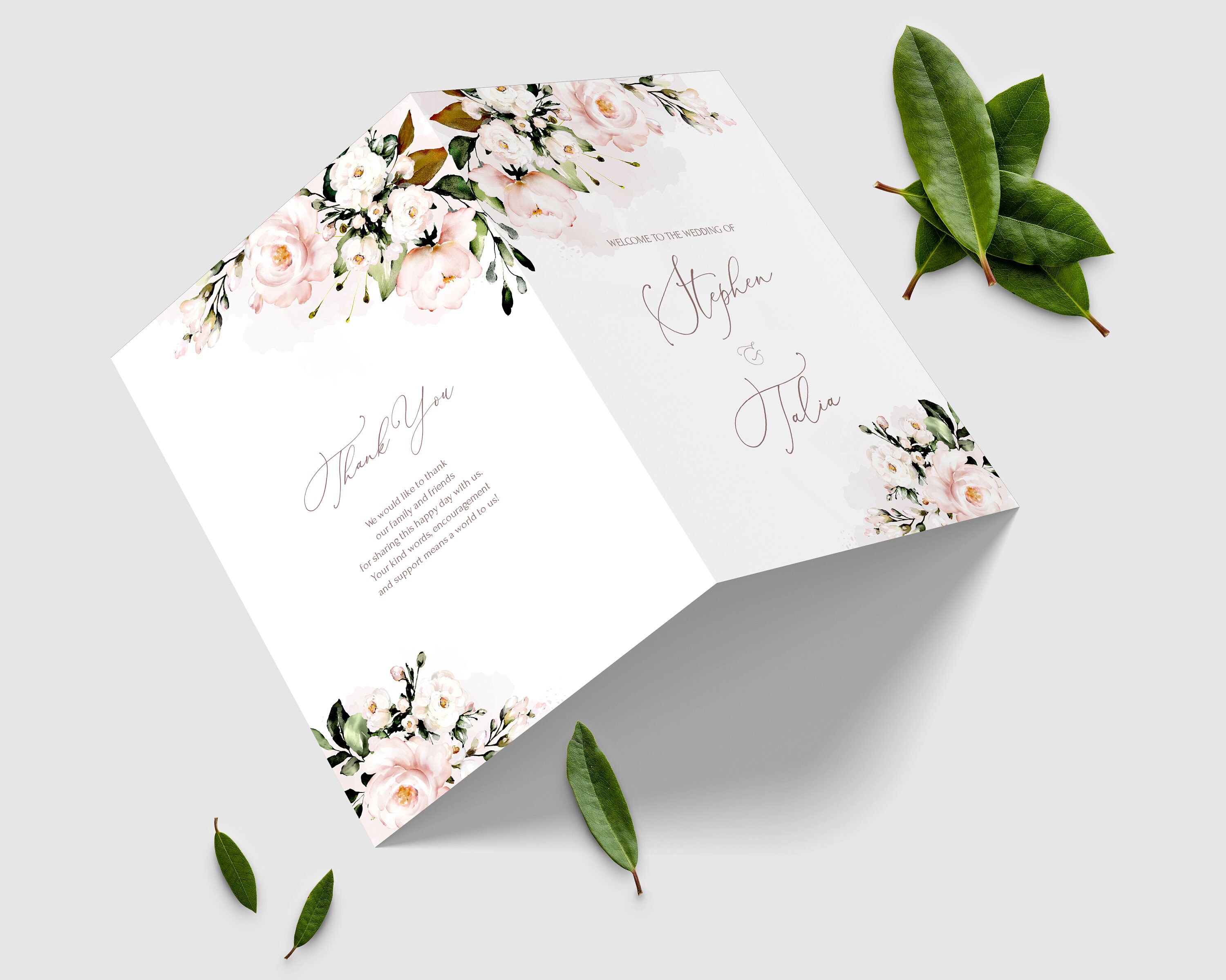 AVA Soft Pink Wedding Program Template Folded Wedding - Etsy
