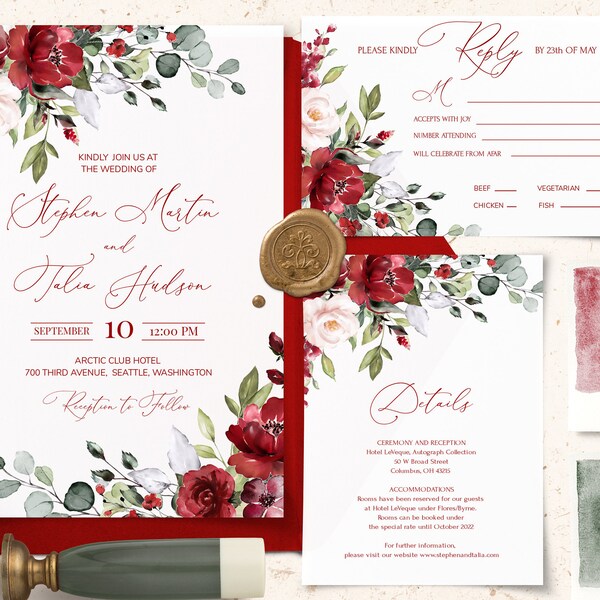Black and Red Wedding Invitation - Etsy