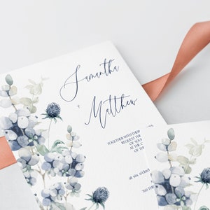 BLUEBERRY Blue Flowers Wedding Invitation and Rsvp Template - Etsy