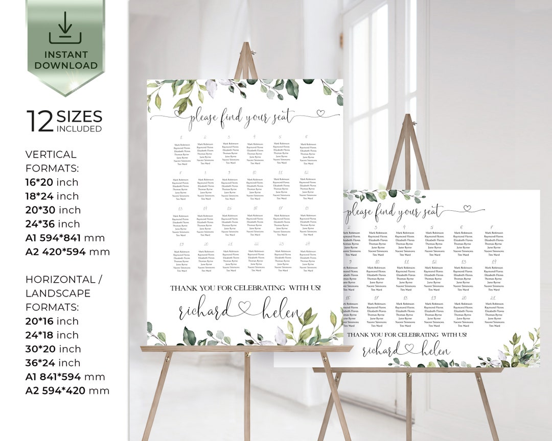 Eucalyptus Seating Chart Template, Greenery Wedding Seating Plan ...