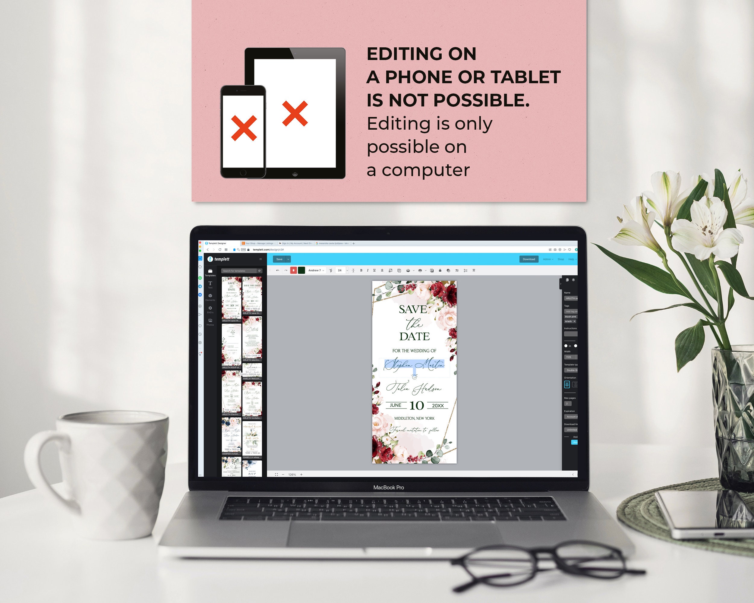 ARLETH Burgundy & Blush Pink Flowers Electronic Save the - Etsy