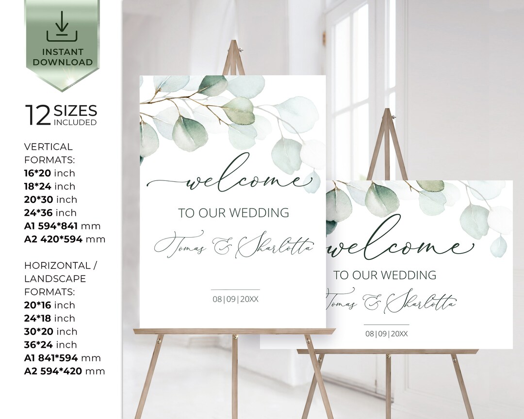 Wedding Welcome Sign Template, Editable Eucalyptus Welcome Sign ...