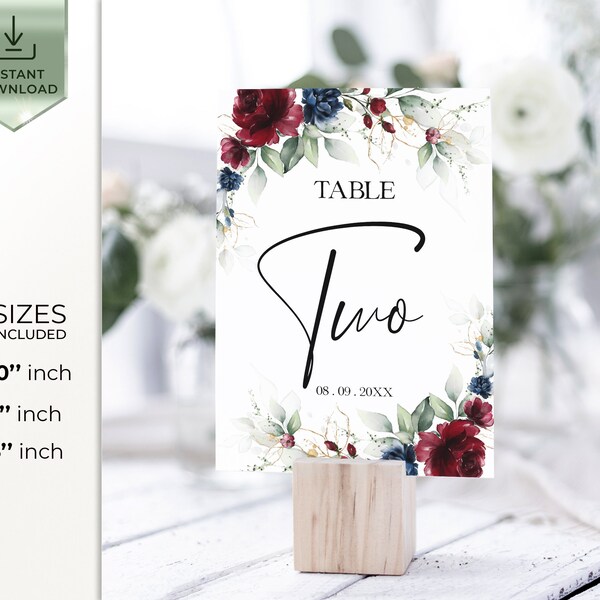 Navy and Burgundy Table Numbers - Etsy