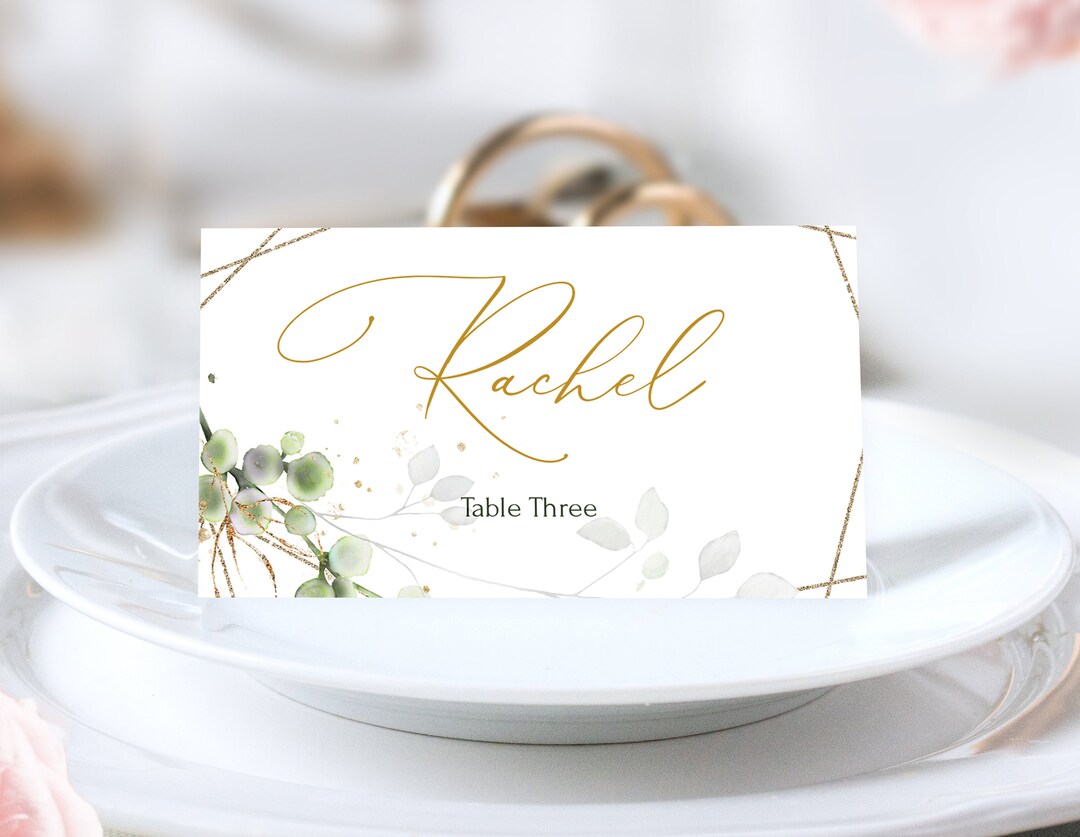 Gold Eucalyptus Wedding Seat Card, Table Seat Card, Template Seat Card ...
