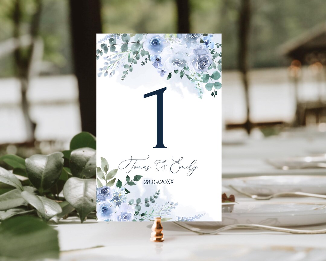 Blue Wedding Table Number Template, Blue Flowers Wedding Number, Table ...