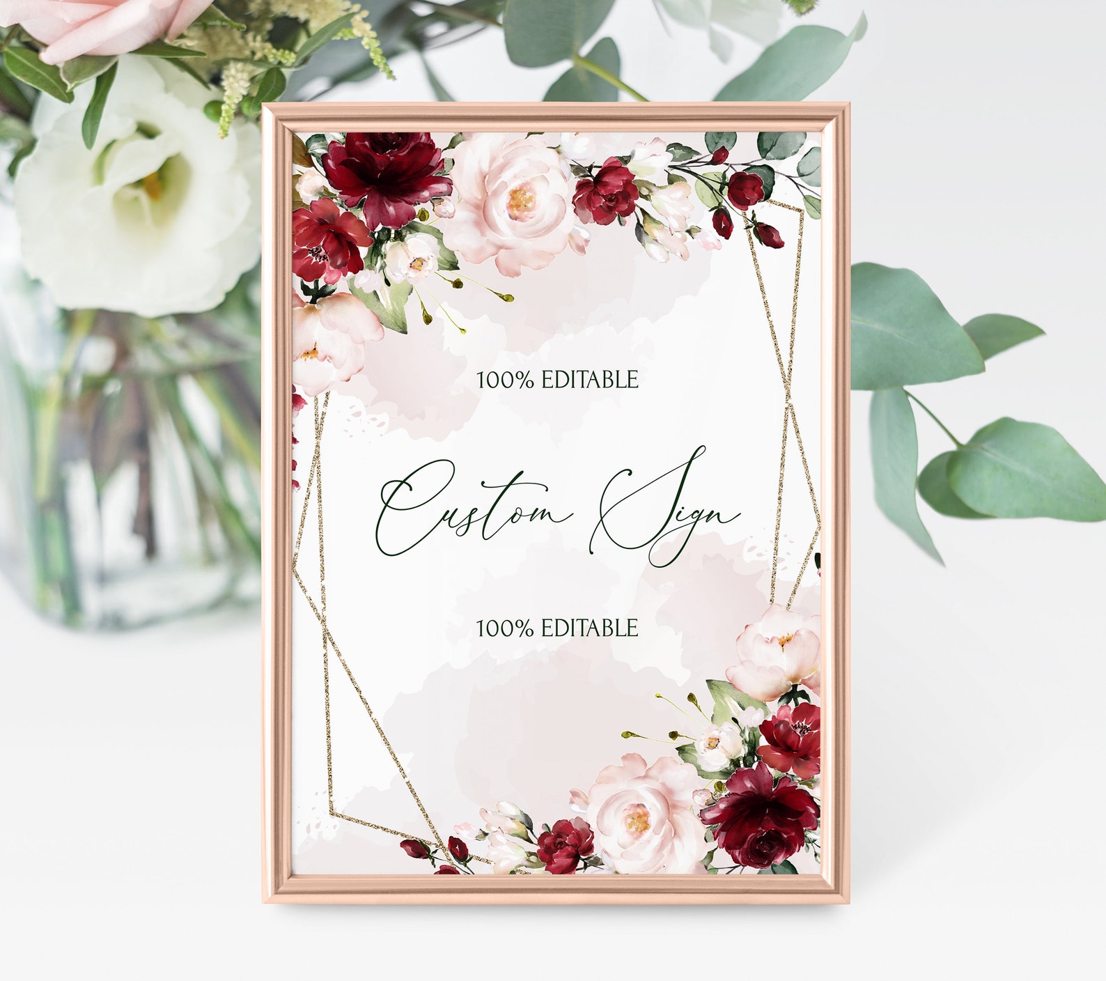 ARLETH Burgundy and Soft Pink Flowers Cards and Gifts Sign - Etsy