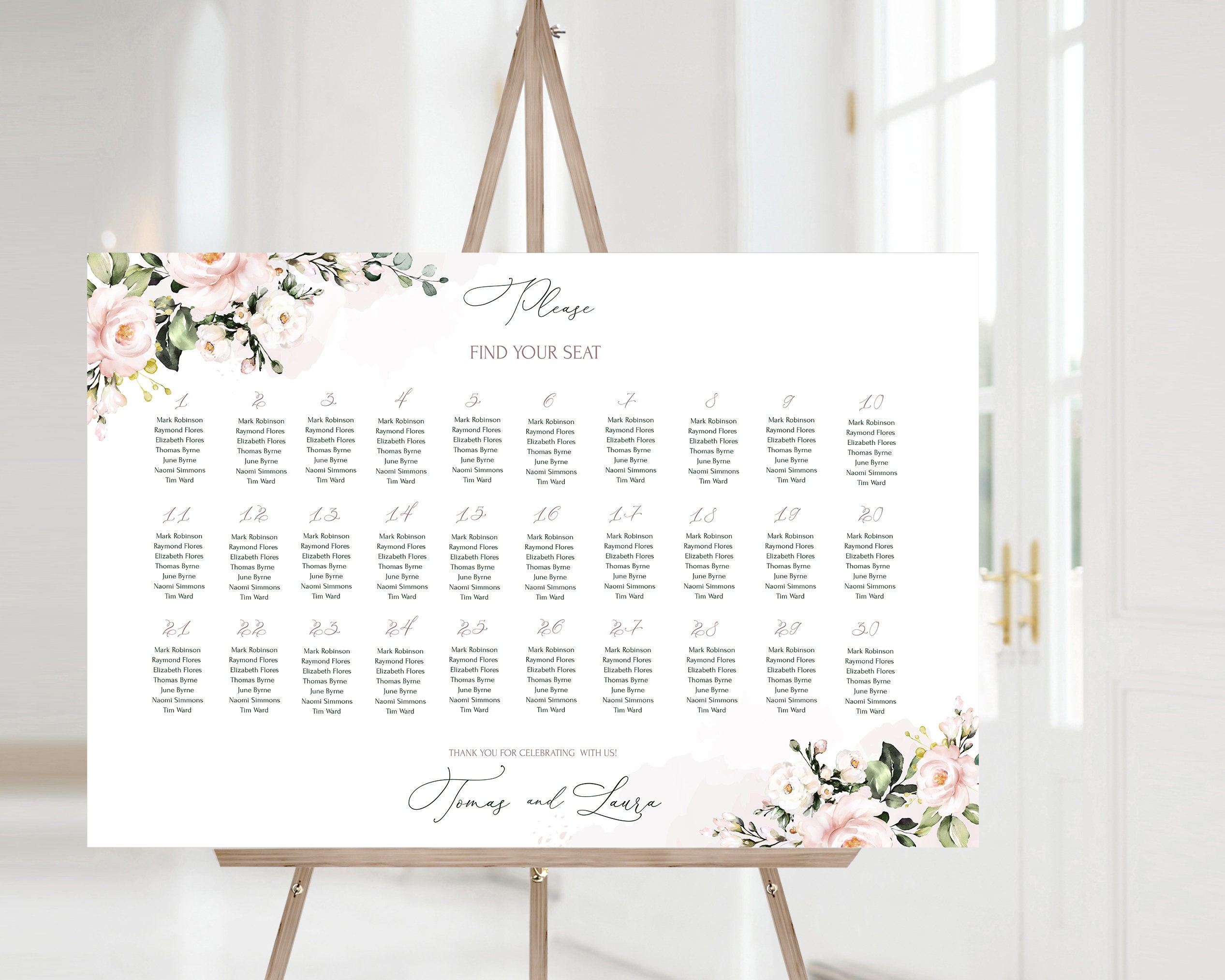 AVA Wedding Seating Chart Card Template With Watercolor Soft - Etsy