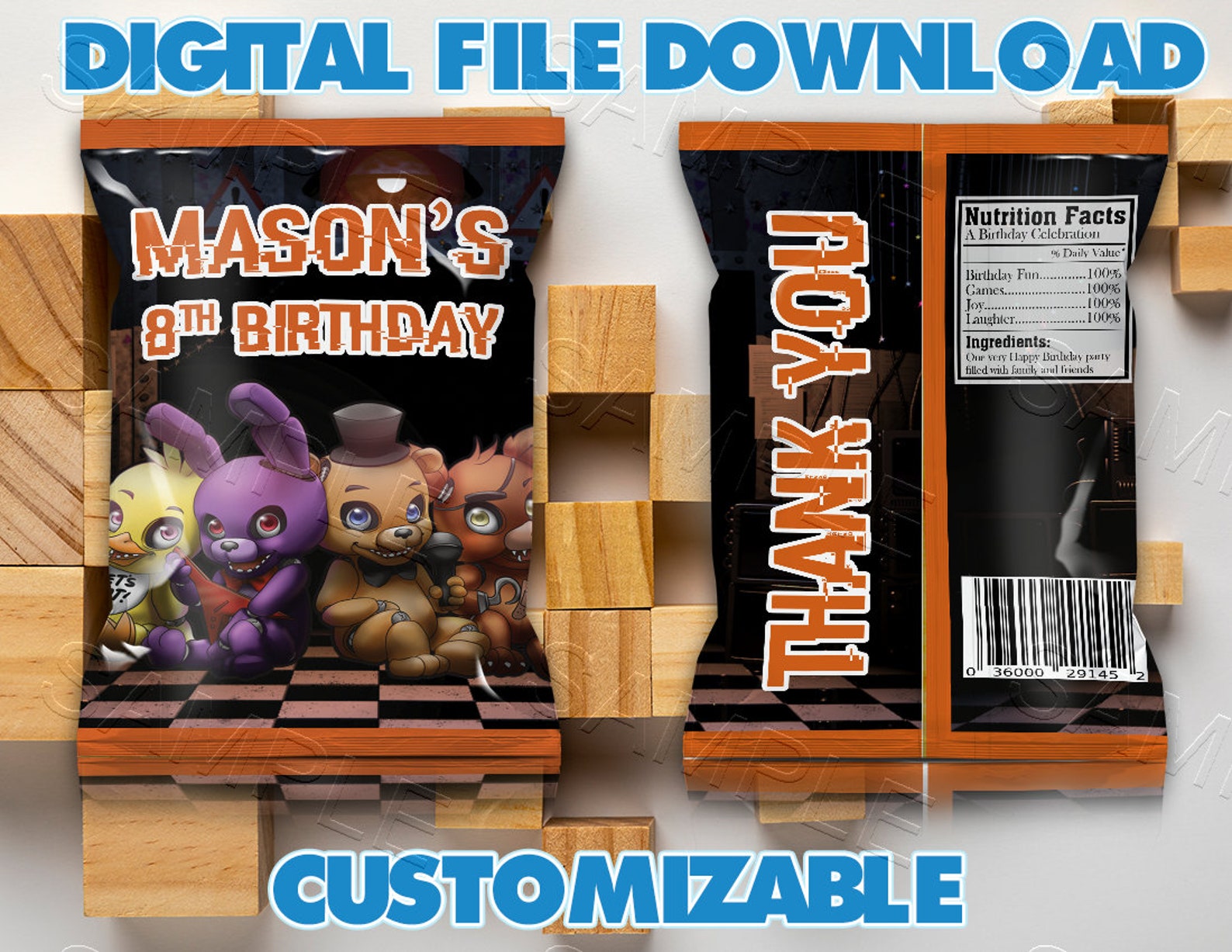 Five Nights at Freddy's Chip Bag Label, FNAF Birthday Party, 5 Nights ...