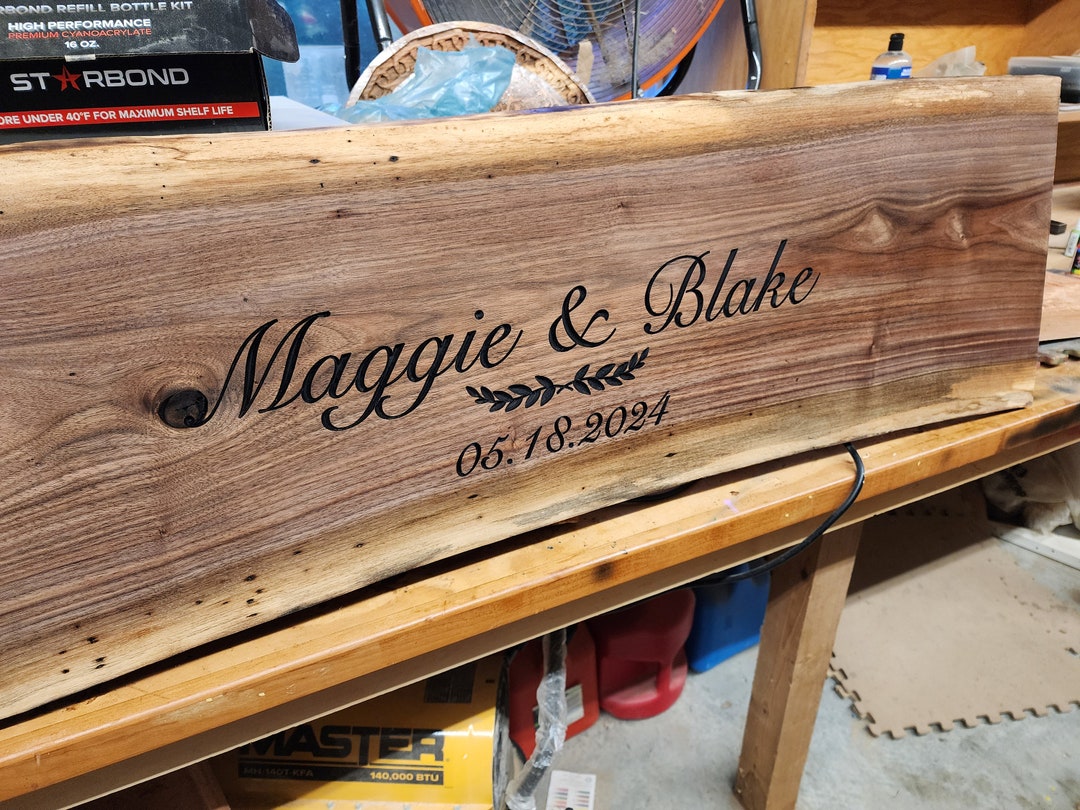 Custom Live Edge Wedding Sign Carved With Names Rustic Farmhouse Decor ...