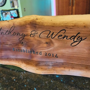 Custom Live Edge Wood Couple Sign | Carved With Names | Anniversary ...