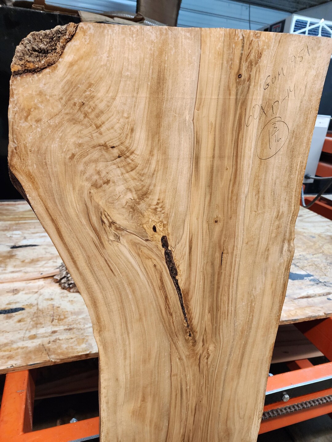 Gum Wood Slab. 60" X 17 - 14" X 1 3/16" Live-edge, Multi-figured Slab ...