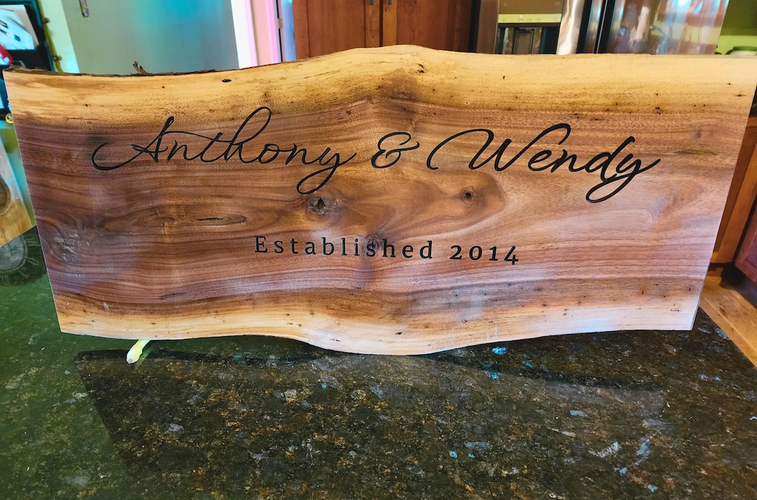 Personalized Live Edge Wood Established Sign | Engraved Natural Wall ...