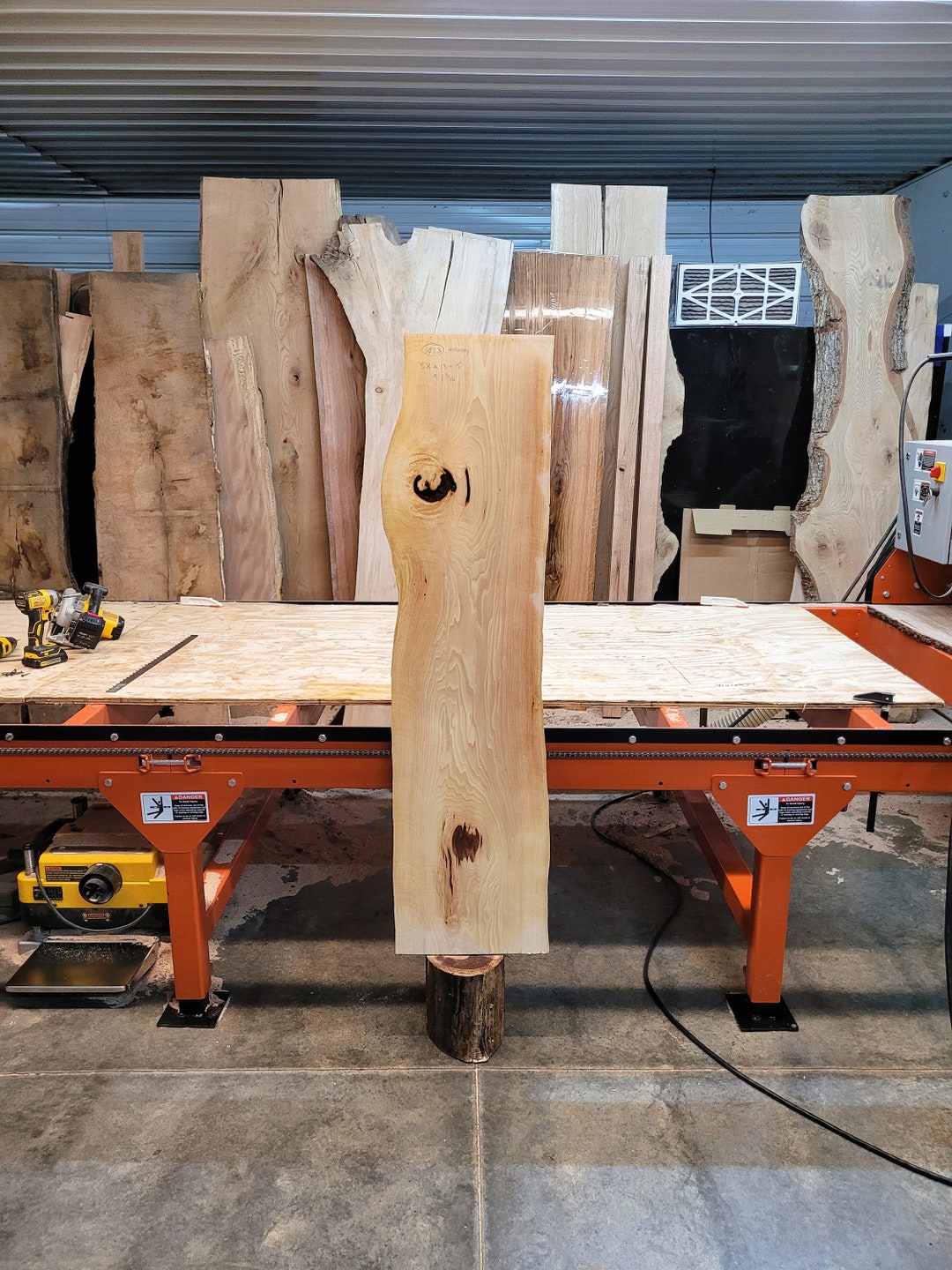 Hickory Wood Slab. 58" X 13-15" X 1 3/16" Live-edge, Multi-figured Slab ...