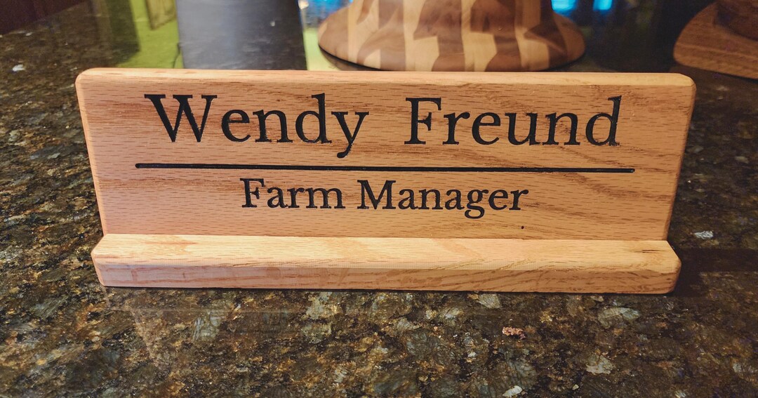 Oak Wood Nameplate With Stand | Carved With Name and Job Title ...