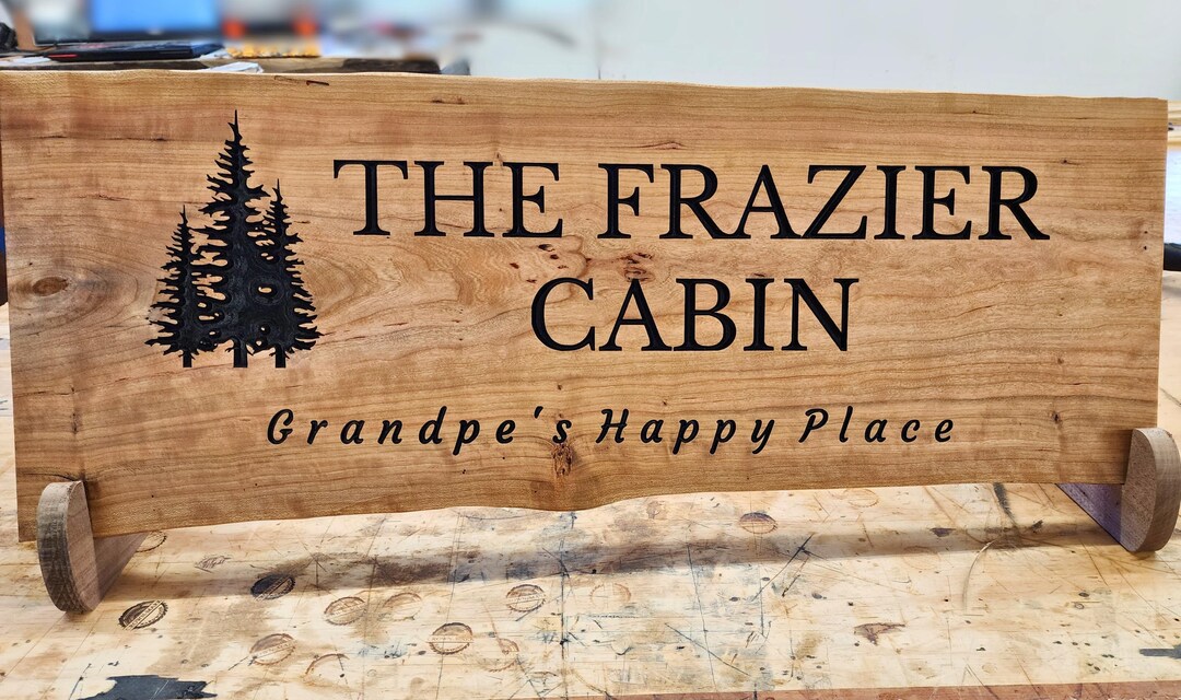 Custom Live Edge Cherry Wood Sign | Carved With Words and Pictures ...