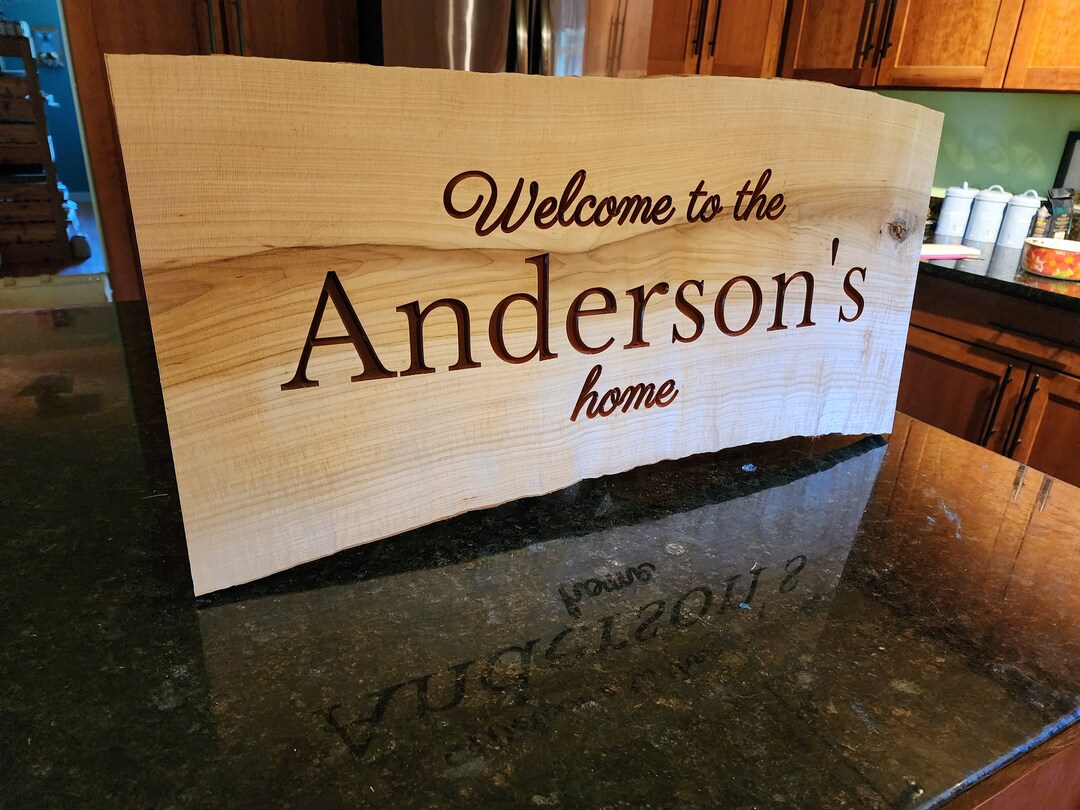 Custom Live Edge Wood Welcome Sign | Carved With Last Name ...