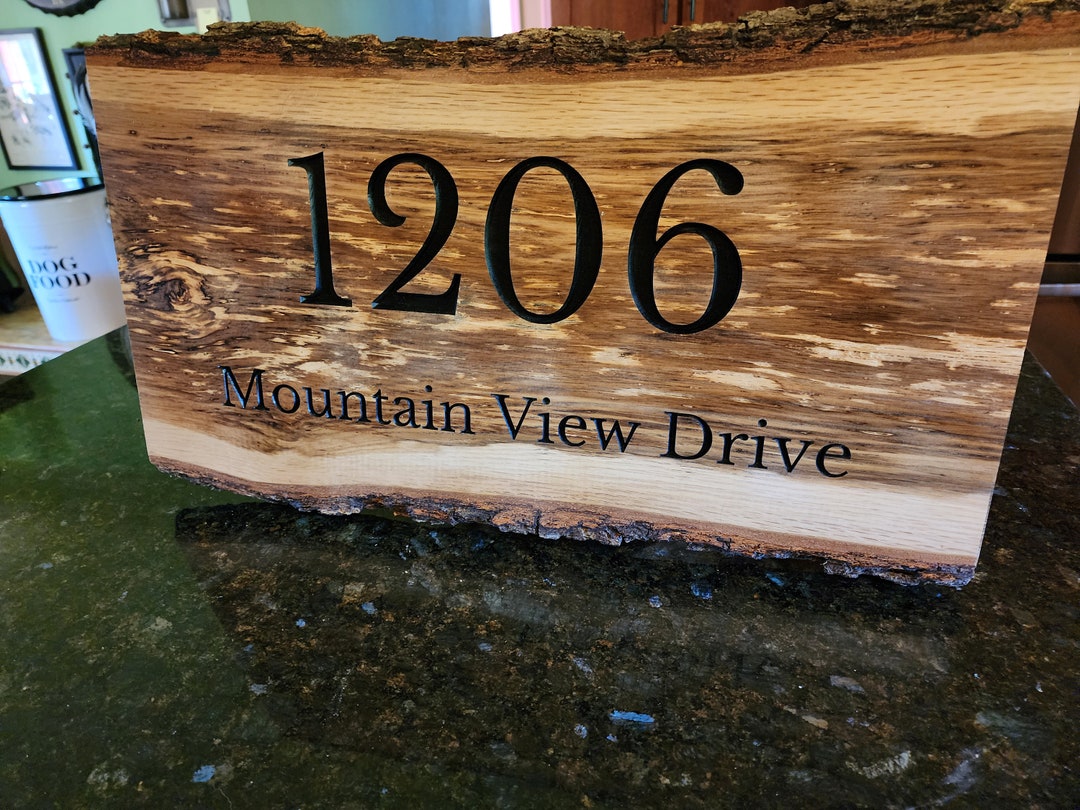 Custom Live Edge Wood Address Sign | Carved With House Number or Street ...