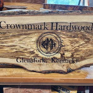 Wood Business Sign - Custom, Live Edge | Carved Logo | Natural ...
