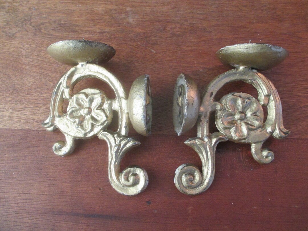 Vintage Rustic Gold Metal Wall Sconce for Candles Primitive Charm ...