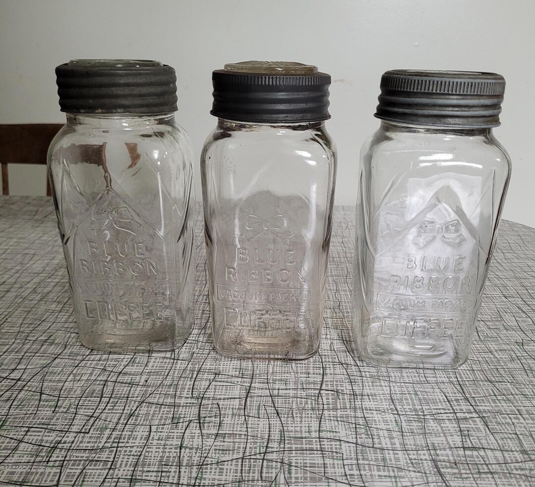 Vintage Antique Blue Ribbon Coffee Canning Storage Jar - Deco 1930's ...