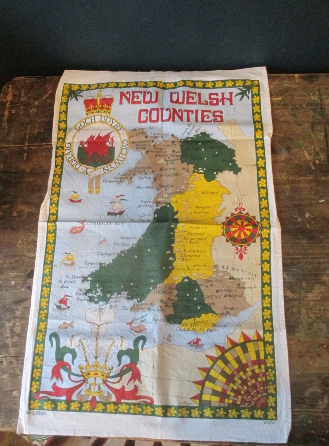 New Welsh Counties Tea Towel Map Dragon Wales Sun - Etsy