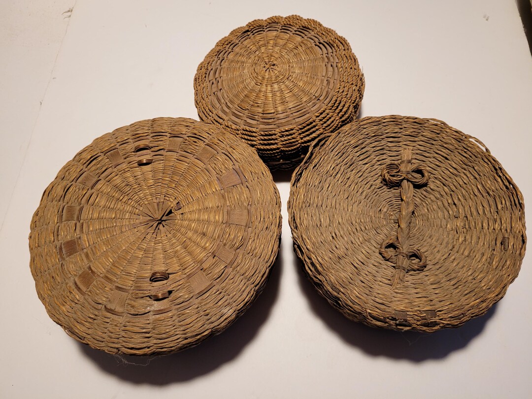 Set of 3 Antique Vintage First Nations Splint Ash Sewing Baskets ...