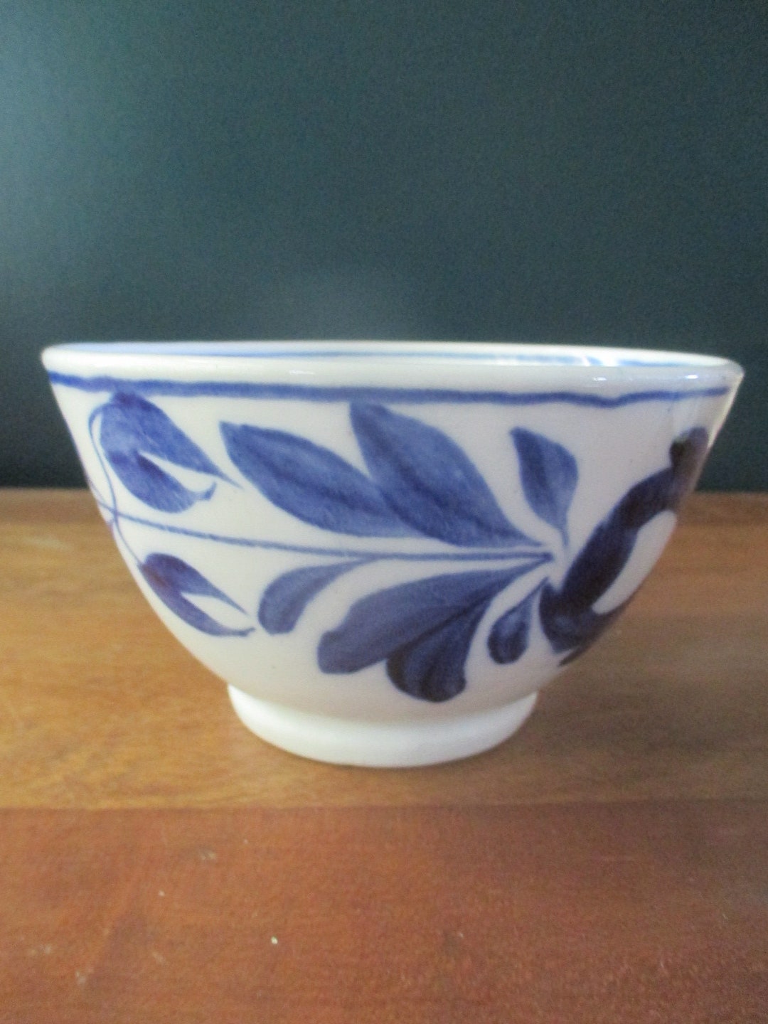 Antique Hand Painted Flow Blue Floral Designed Pedestal Bowl ...