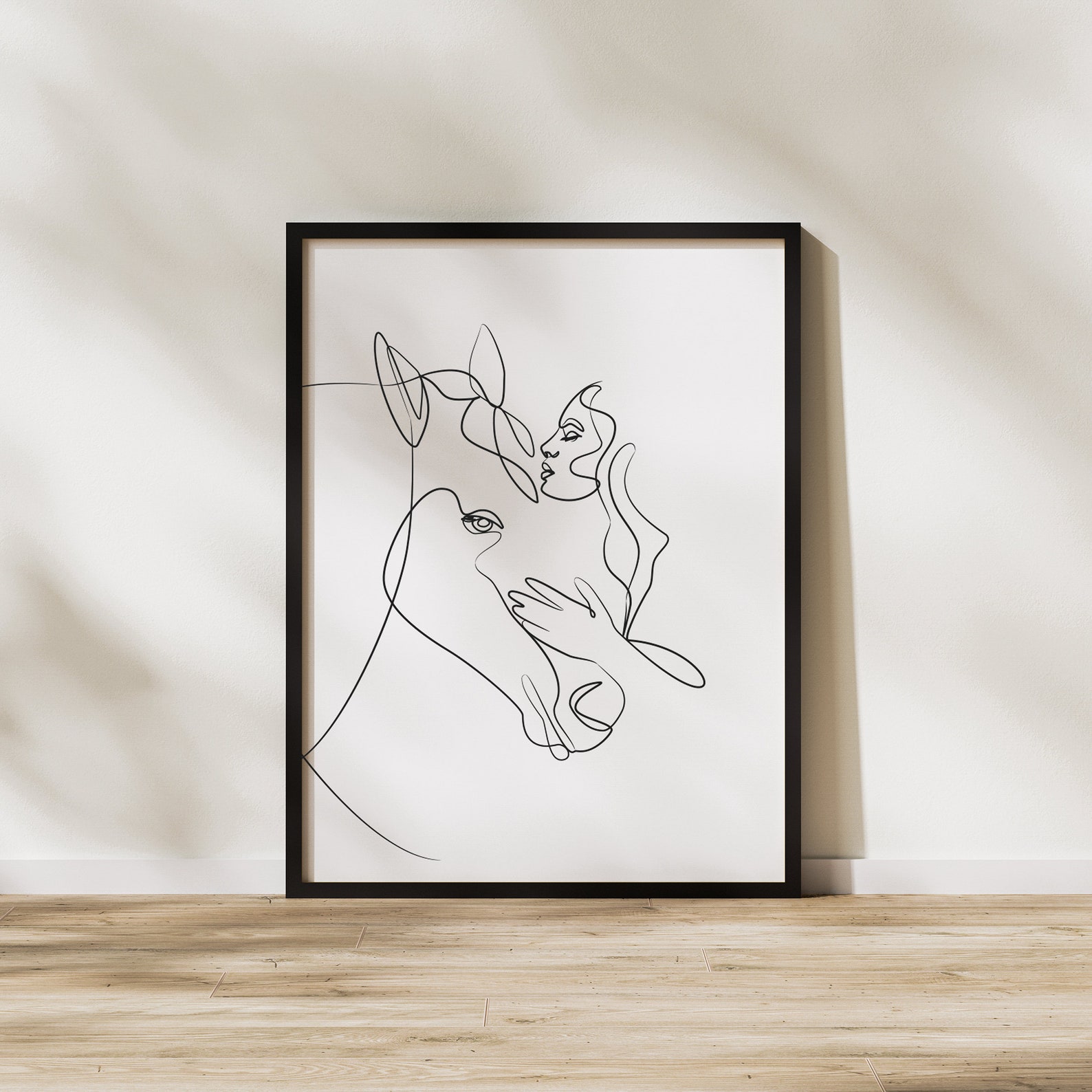 Horse Poster and His Accomplice Rider, Minimalist Wall Decoration Line ...