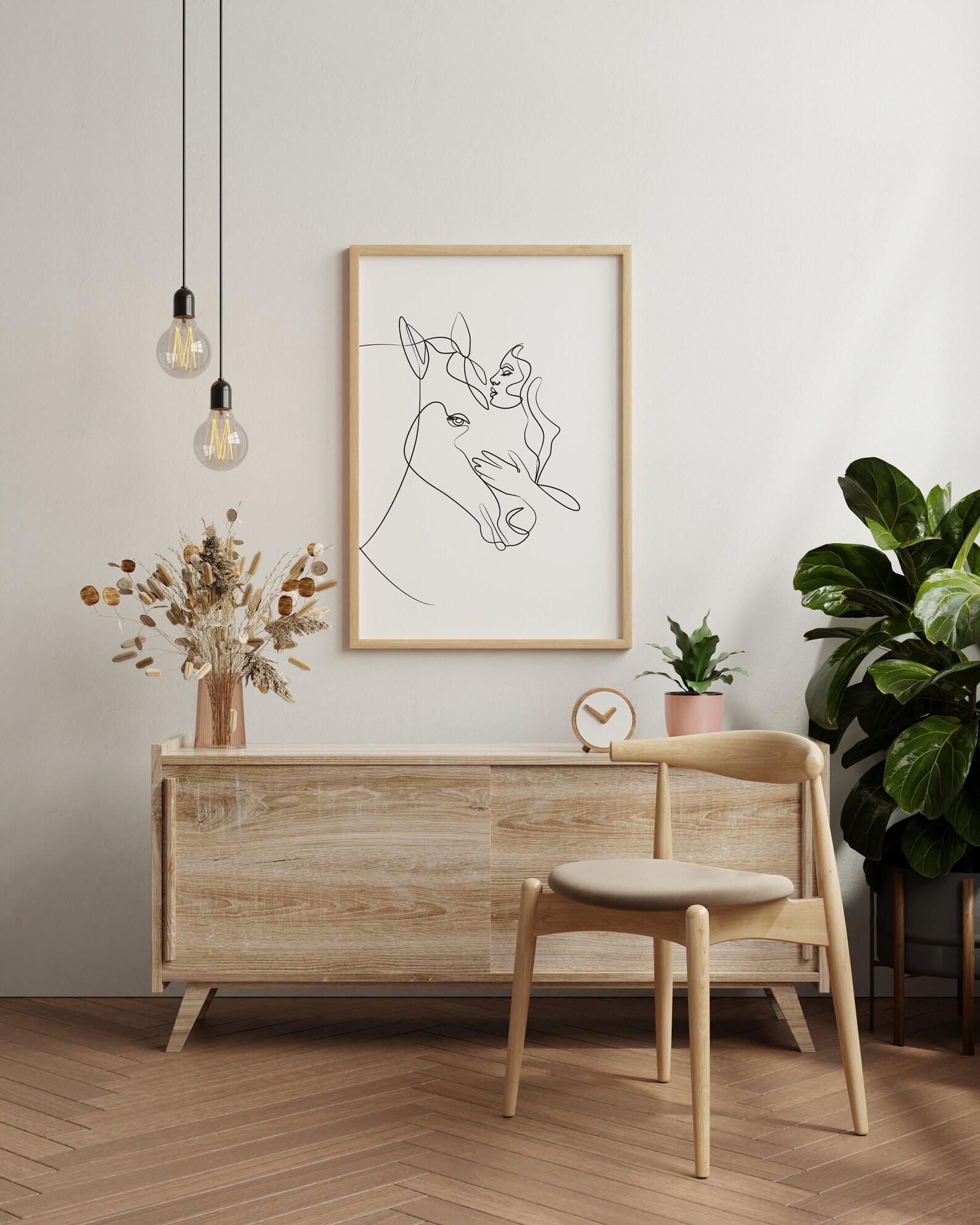 Horse Poster and His Accomplice Rider, Minimalist Wall Decoration Line ...
