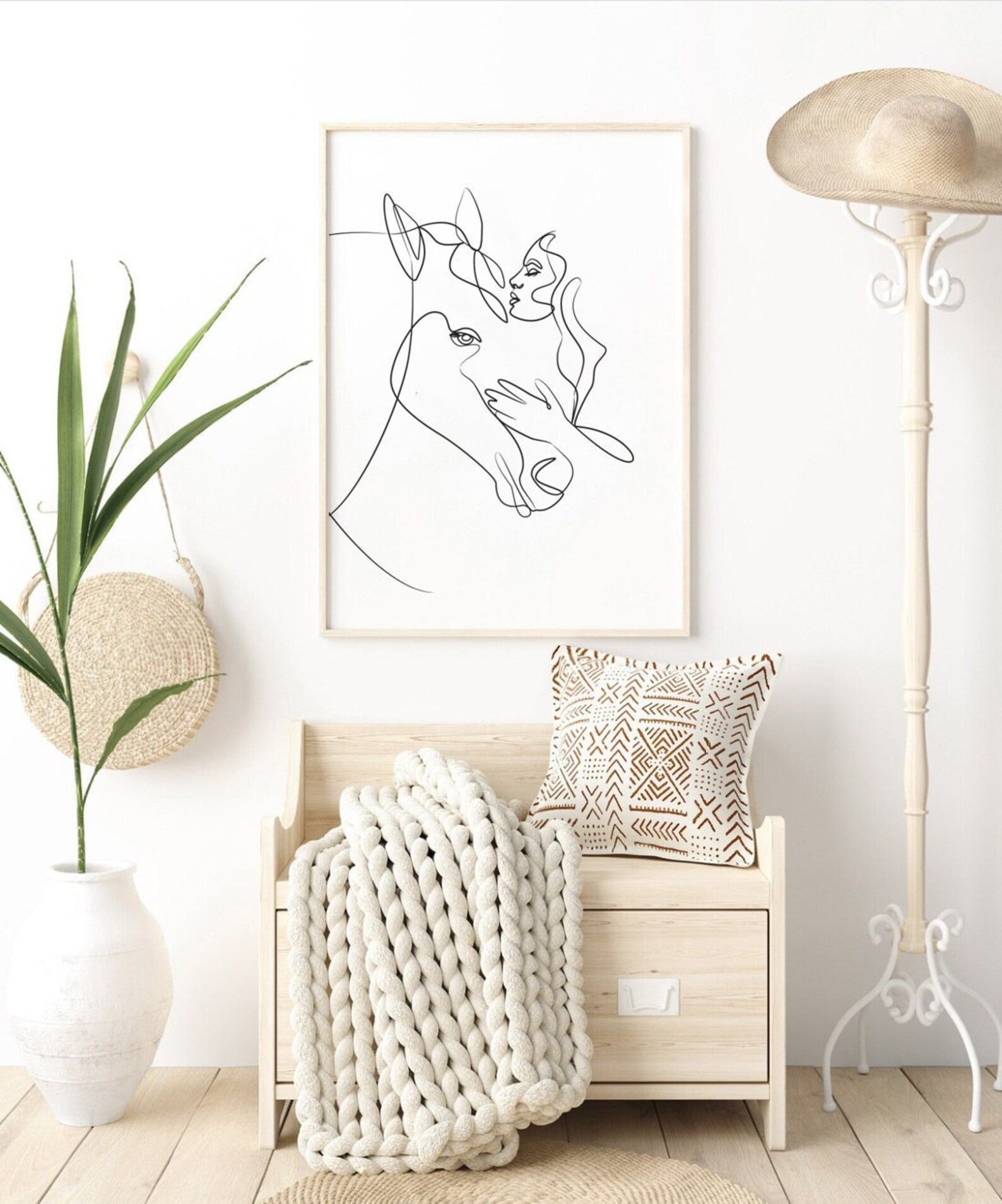 Horse Poster and His Accomplice Rider, Minimalist Wall Decoration Line ...
