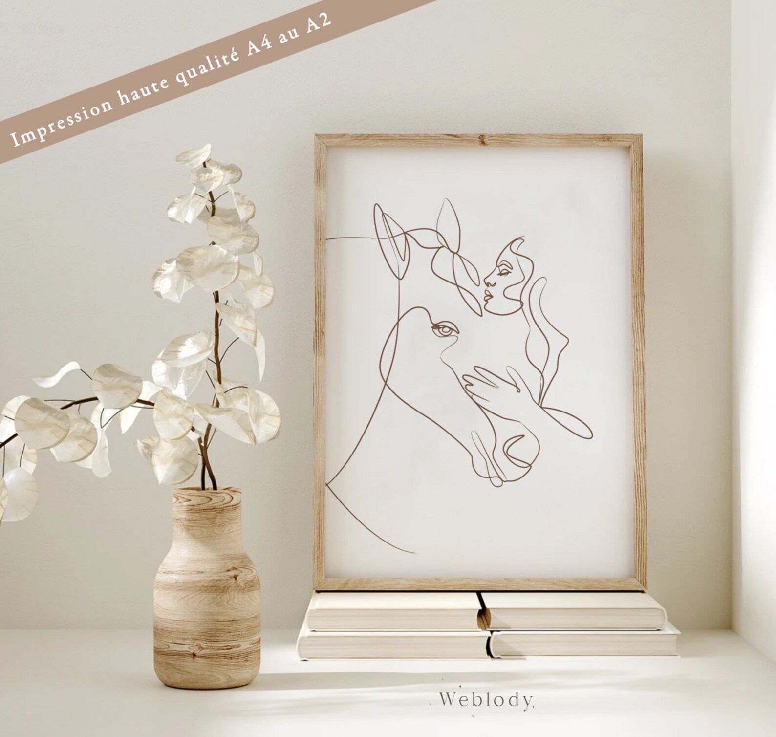 Horse Poster and His Accomplice Rider, Minimalist Wall Decoration Line ...